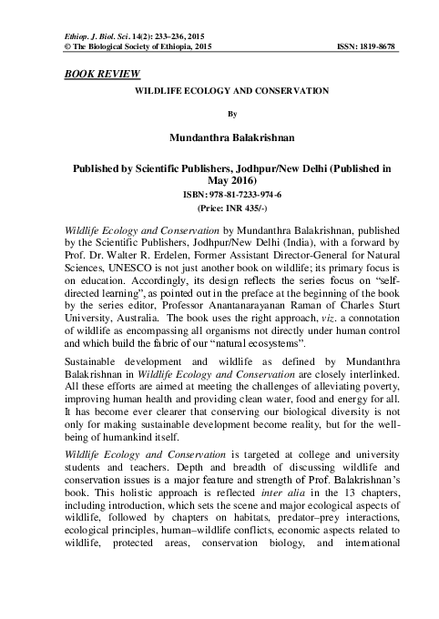 (PDF) Wildlife ecology and conservation