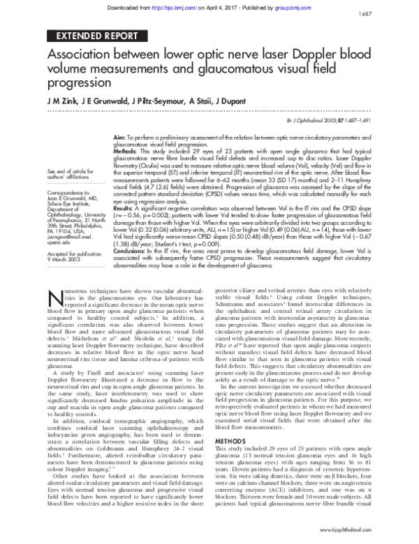 (PDF) Association between lower optic nerve laser Doppler blood volume ...