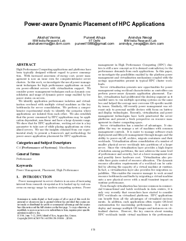 (PDF) Power-aware dynamic placement of HPC applications