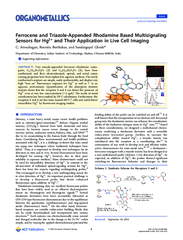 (PDF) Ferrocene and Triazole-Appended Rhodamine Based Multisignaling Sensors for Hg2+ and Their ...