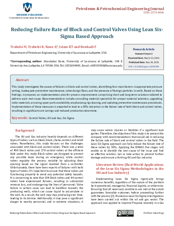 (PDF) Reducing Failure Rate of Block and Control Valves Using Lean Six ...