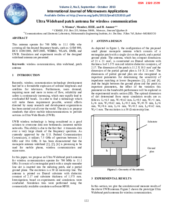 (PDF) Ultra Wideband patch antenna for wireless communication