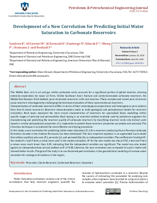 (PDF) Development of a New Correlation for Predicting Initial Water ...