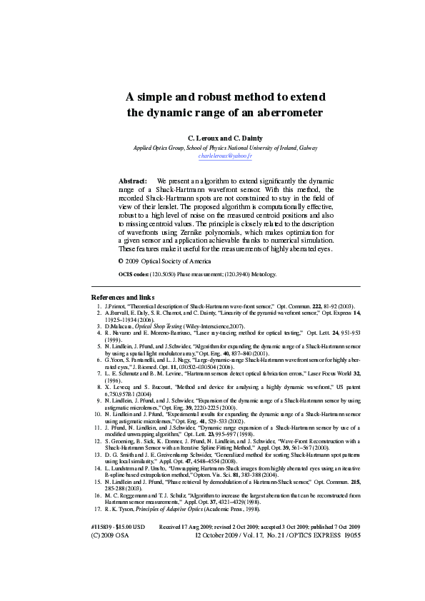 (PDF) A simple and robust method to extend the dynamic range of an ...