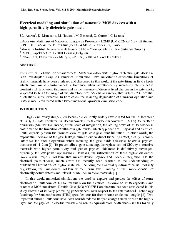 (PDF) Modeling nanoscale MOS with high-k dielectrics