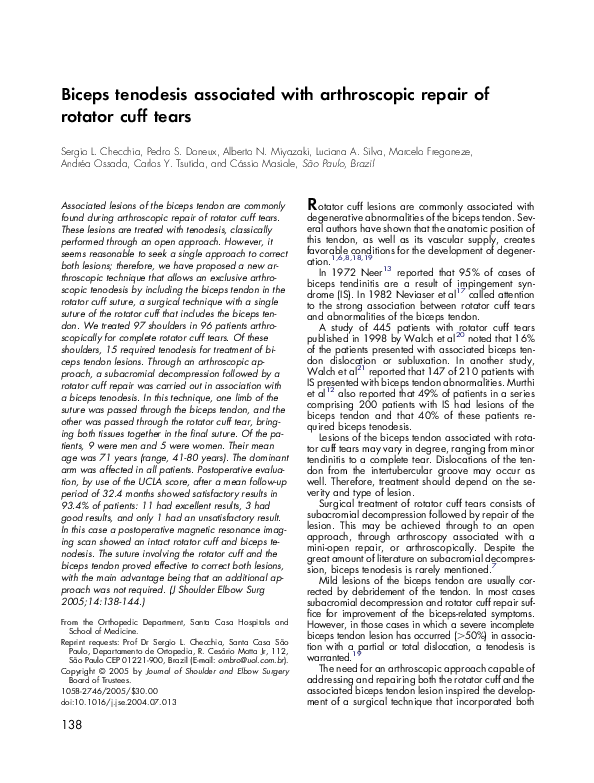 (PDF) Biceps tenodesis associated with arthroscopic repair of rotator ...