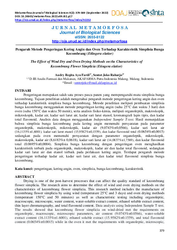 (PDF) Pengaruh Metode Pengeringan Kering Angin dan Oven Terhadap ...