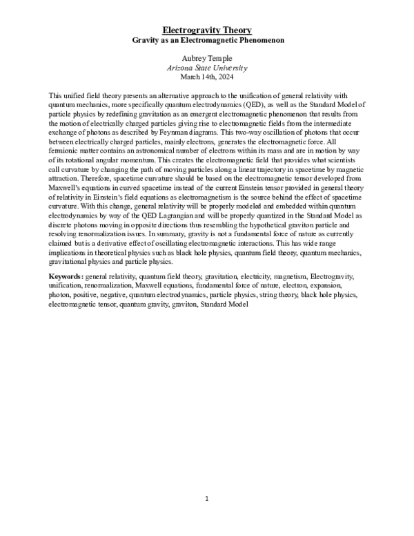 (PDF) Electrogravity Theory: Gravity as an Electromagnetic Phenomenon