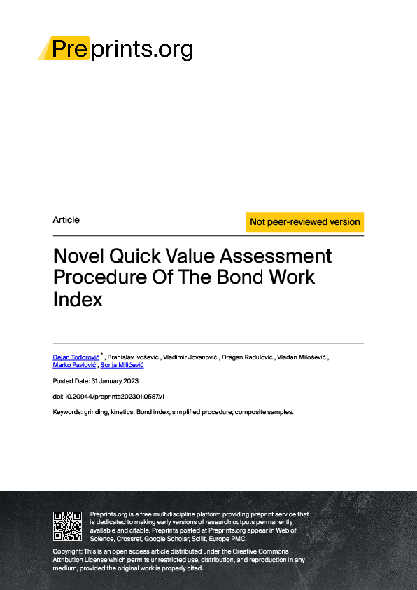 (PDF) Novel Quick Value Assessment Procedure Of The Bond Work Index