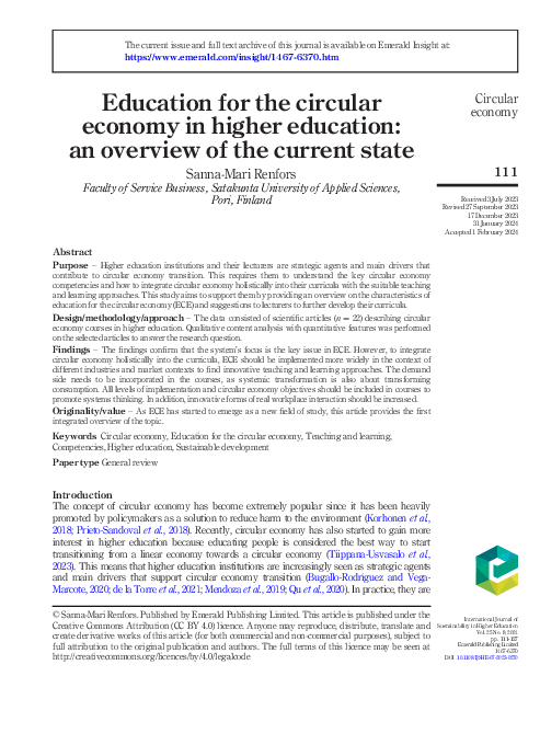 (PDF) Education for the circular economy in higher education: an ...