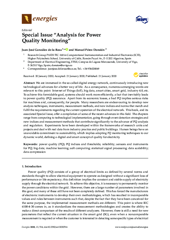 (PDF) Special Issue “Analysis for Power Quality Monitoring”