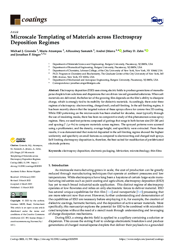 (PDF) Microscale Templating of Materials across Electrospray Deposition Regimes | Andrei Jitianu ...
