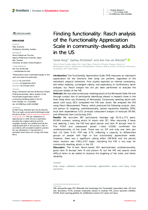 (PDF) Finding functionality: Rasch analysis of the Functionality ...