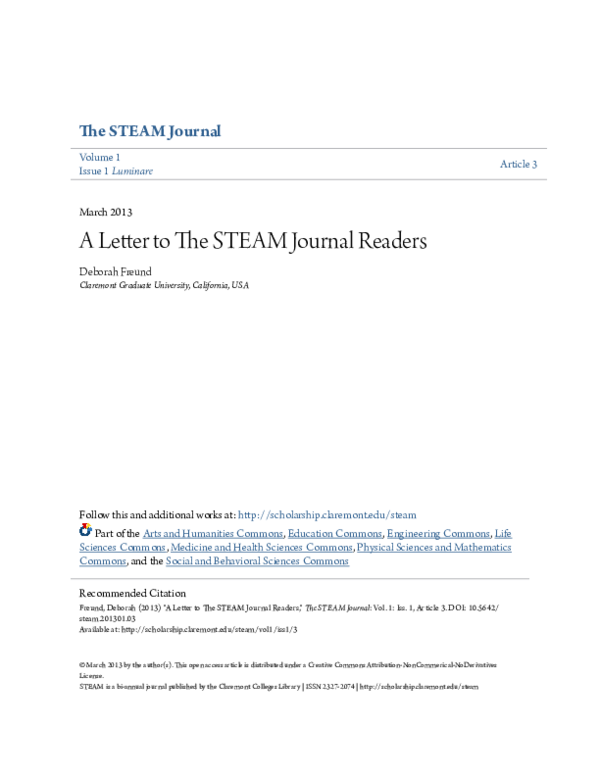 (PDF) A Letter to The STEAM Journal Readers