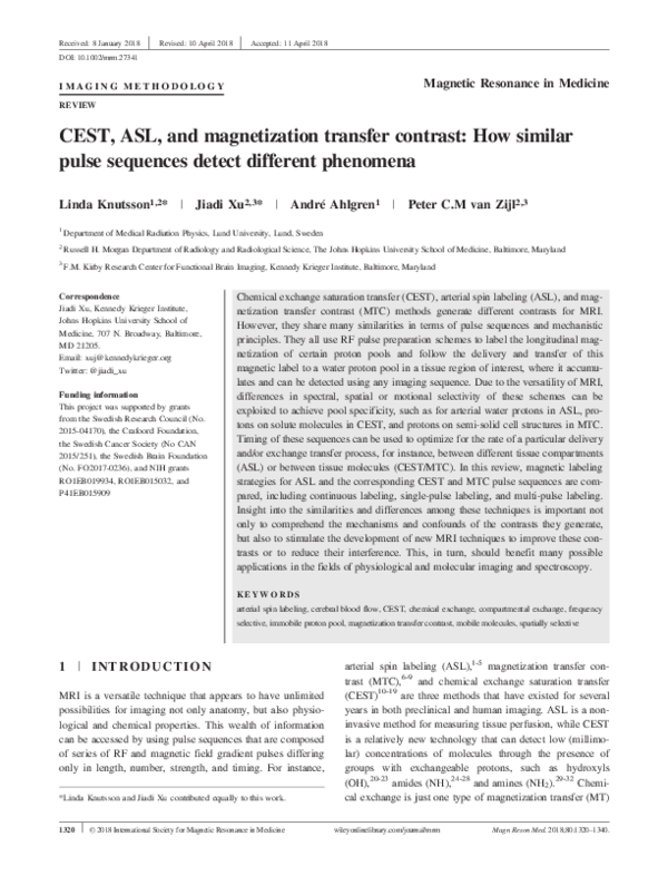 (PDF) CEST, ASL, and magnetization transfer contrast: How similar pulse ...