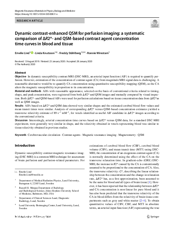 (PDF) Dynamic contrast-enhanced QSM for perfusion imaging: a systematic comparison of ΔR2*- and ...