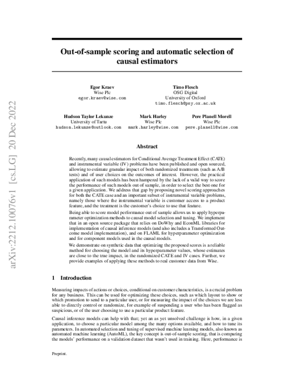 Pdf Out Of Sample Scoring And Automatic Selection Of Causal Estimators