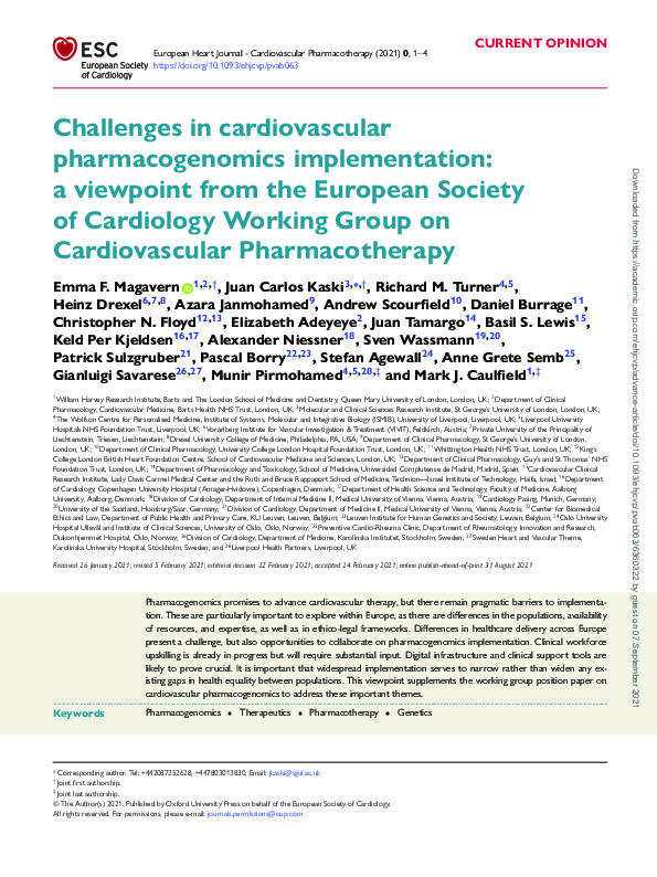 (PDF) Challenges in cardiovascular pharmacogenomics implementation: a ...