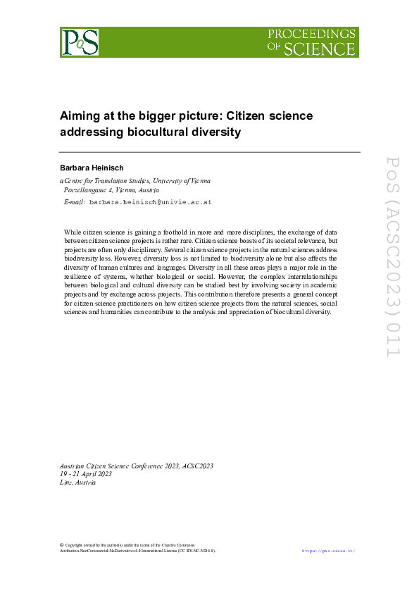 (PDF) Aiming at the bigger picture: Citizen science addressing ...