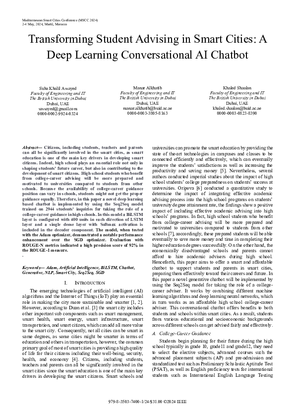 (PDF) Transforming Student Advising in Smart Cities: A Deep Learning Conversational AI Chatbot