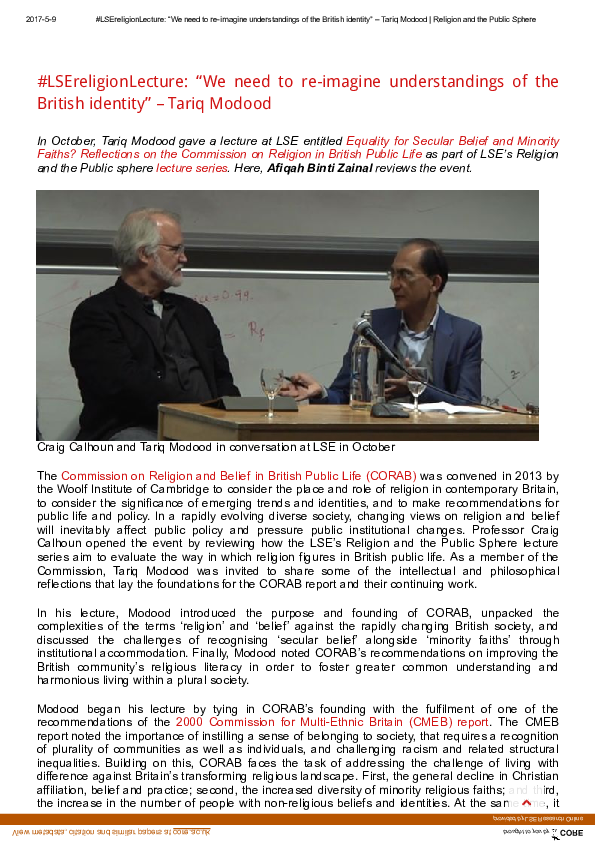 (PDF) #LSEreligionLecture: “We need to re-imagine understandings of the ...