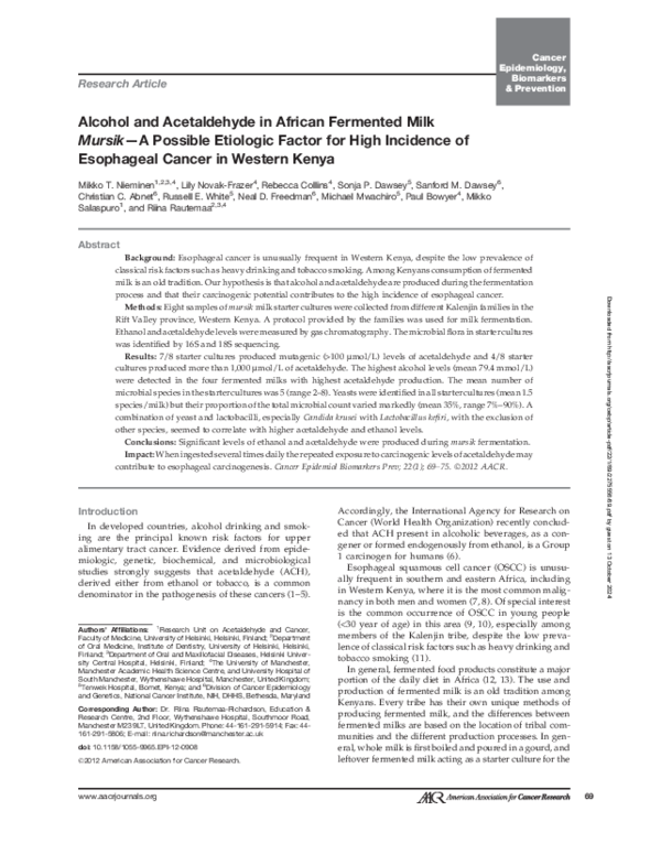 (PDF) Alcohol and Acetaldehyde in African Fermented Milk Mursik—A ...