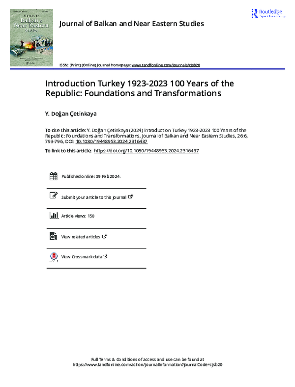 (PDF) Introduction Turkey 1923 2023 100 Years of the Republic ...