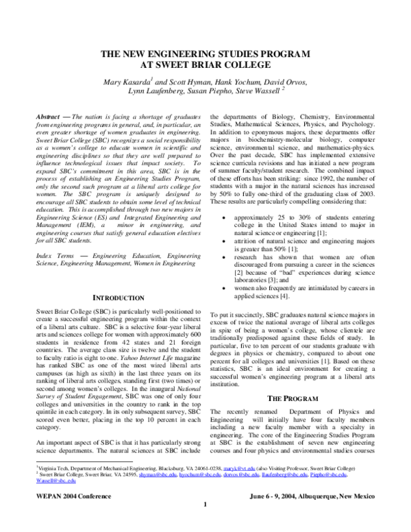 (PDF) The New Engineering Studies Program at Sweet Briar College