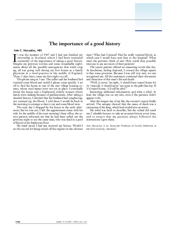 (PDF) The importance of a good history