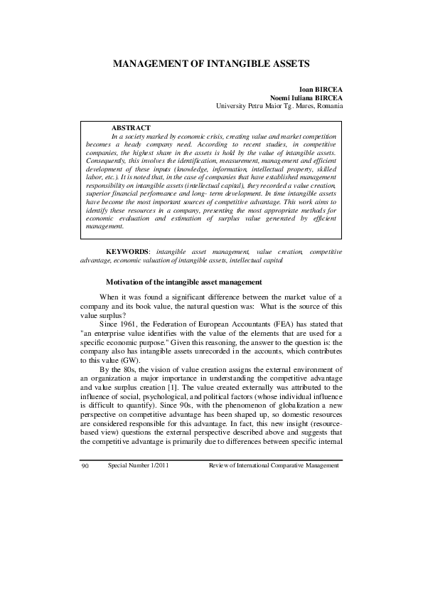 (PDF) Management of Intangible Assets