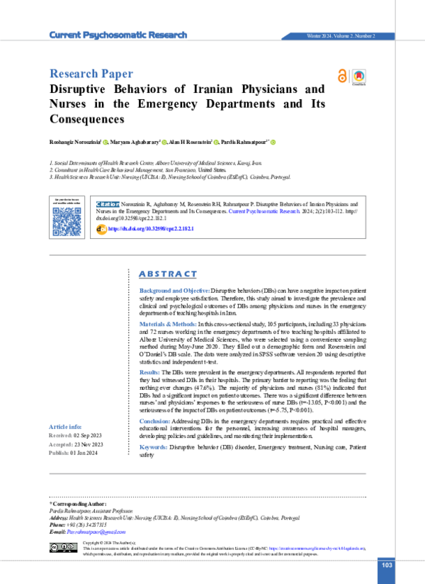 (PDF) Disruptive Behaviors of Iranian Physicians and Nurses in the ...