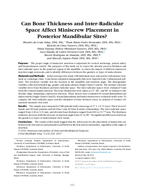 (PDF) Can Bone Thickness and Inter-Radicular Space Affect Miniscrew ...