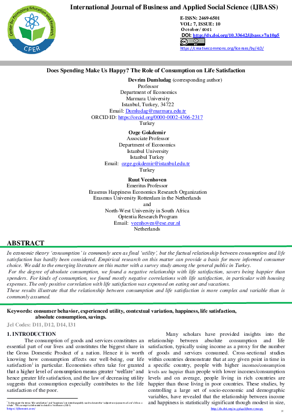 (PDF) Does Spending Make Us Happy? The Role of Consumption on Life ...