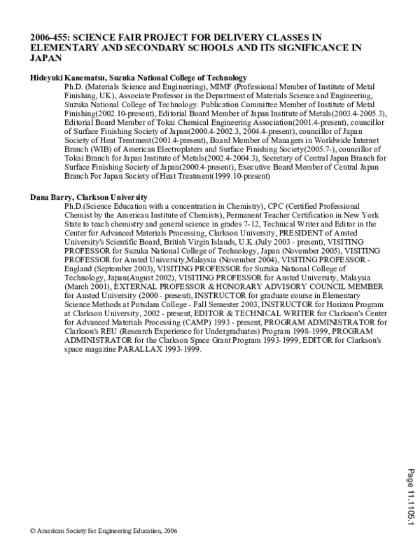 (PDF) Science Fair Project For Delivery Classes In Elementary And ...