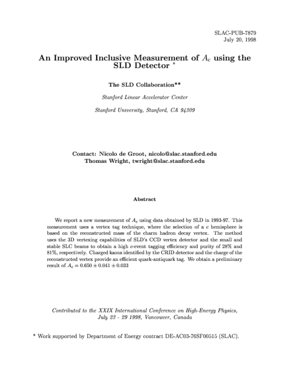 (PDF) An Improved Inclusive Measurement of Ac using the SLD Detector