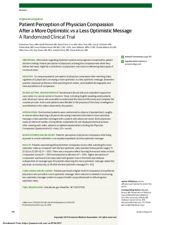 (PDF) Patient Perception of Physician Compassion After a More ...