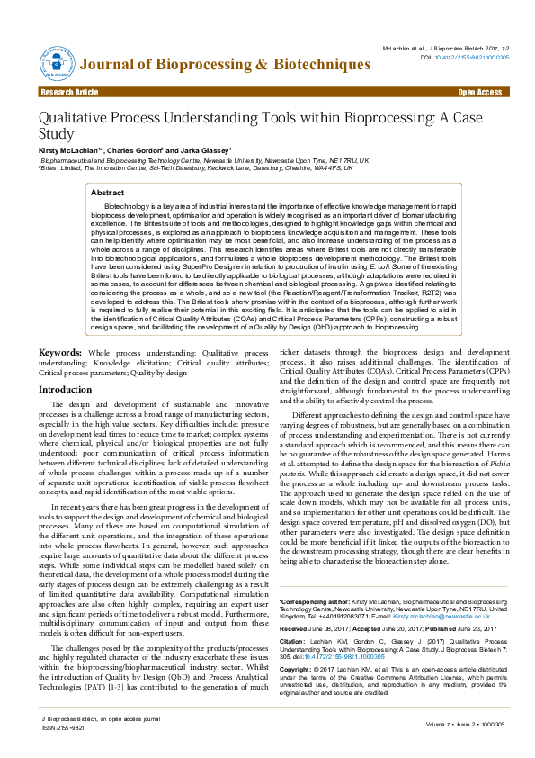 (PDF) Qualitative Process Understanding Tools within Bioprocessing: A Case Study
