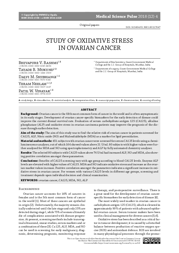 (PDF) Study of oxidative stress in ovarian cancer