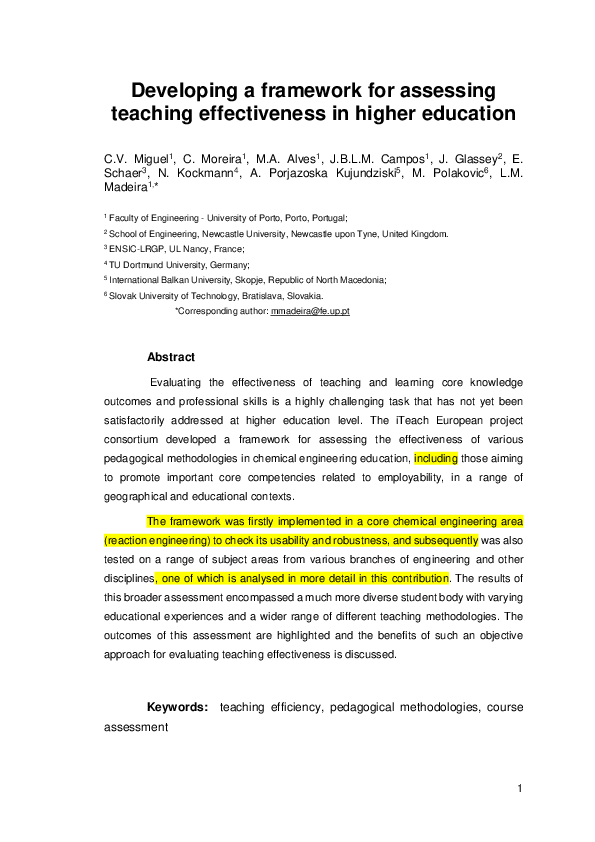(PDF) Developing a framework for assessing teaching effectiveness in ...