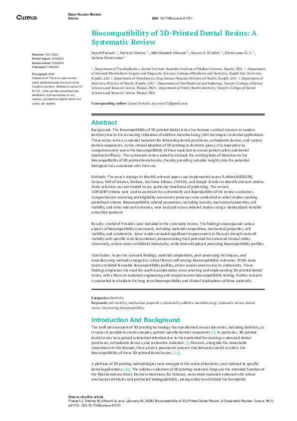 (PDF) Biocompatibility of 3D-Printed Dental Resins: A Systematic Review