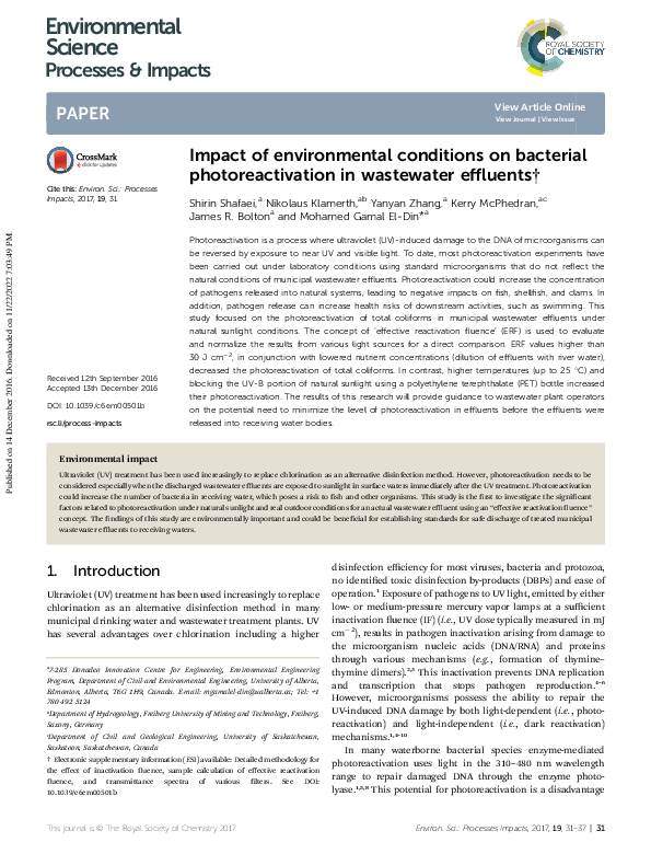 (PDF) Impact of environmental conditions on bacterial photoreactivation ...