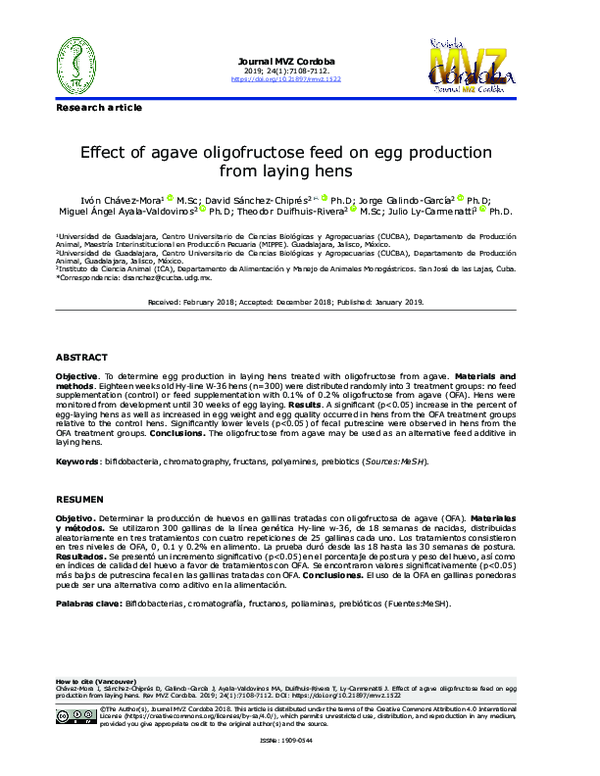 (PDF) Efecto de oligofructosa de agave en dietas de gallinas ponedoras ...