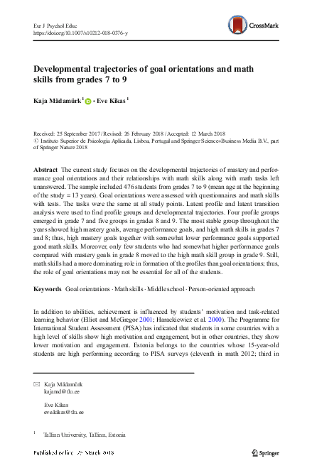 (PDF) Developmental trajectories of goal orientations and math skills ...