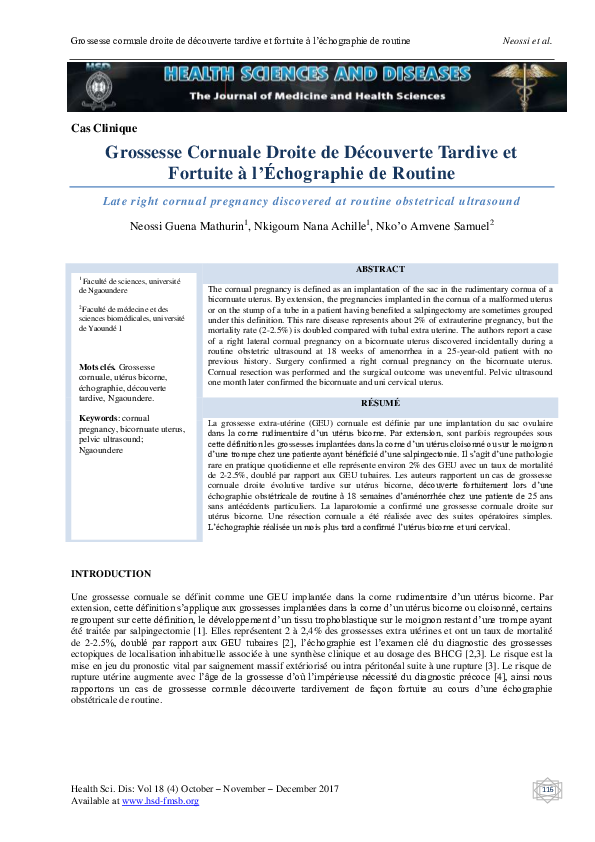 (PDF) Grossesse Cornuale Droite de Découverte Tardive et Fortuite à l ...