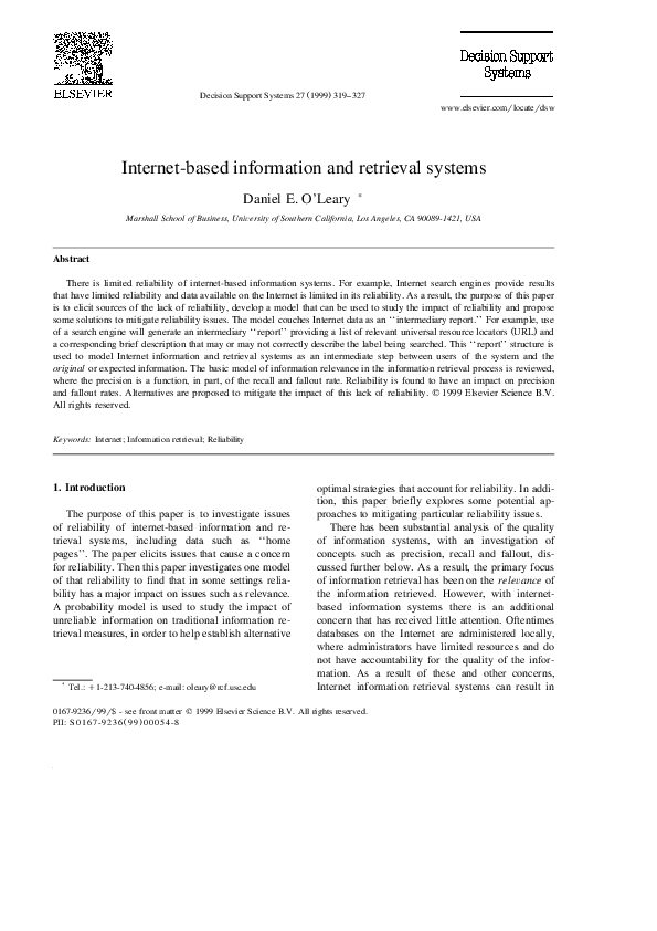 (PDF) Internet-based information and retrieval systems