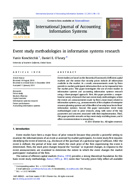 (PDF) Event study methodologies in information systems research