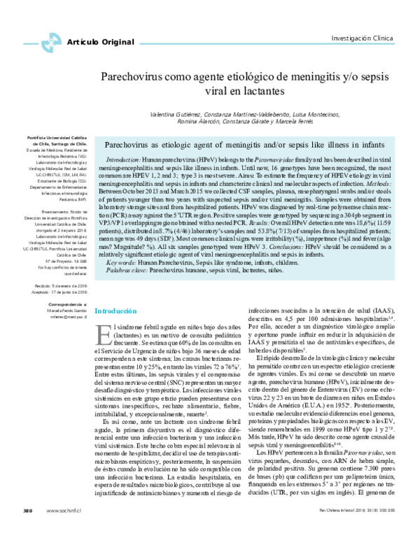 (PDF) Parechovirus como agente etiológico de meningitis y/o sepsis ...