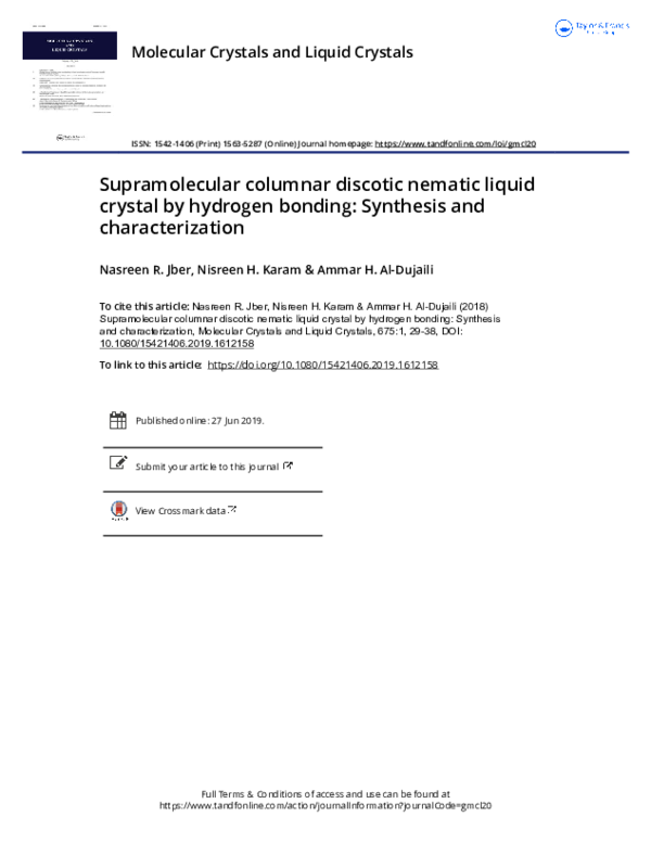 (PDF) Supramolecular columnar discotic nematic liquid crystal by hydrogen bonding: Synthesis and ...