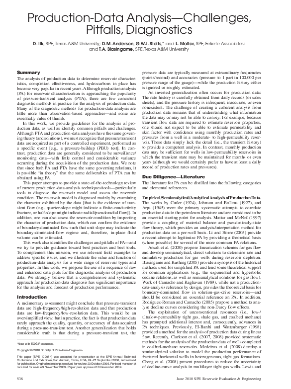 (PDF) Production Data Analysis—Challenges, Pitfalls, Diagnostics