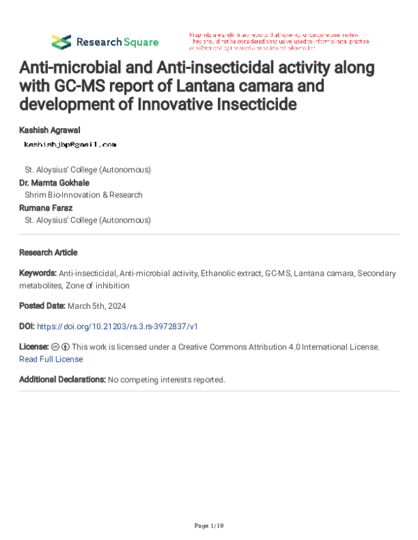 (PDF) Anti-microbial and Anti-insecticidal activity along with GC-MS ...